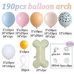 190Pcs Blue Balloons Arch Garland Kit,Dog Paw Birthday Party Decorations,Blue Pink Orange Nude Sunflower Balloons Bone Foil Balloons for Boys Girls Baby Shower Blue Puppy Theme Birthday Party Supplies