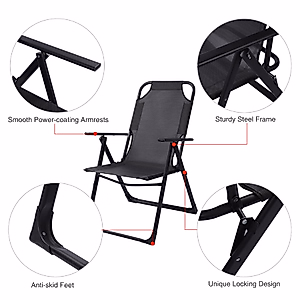 REDCAMP Set of 2 Folding Patio Lounge Chairs, High Back Reclining Lawn Chairs with 9 Levels Adjustable Backrest for Outdoor Camping Backyard Pool Porch, Black