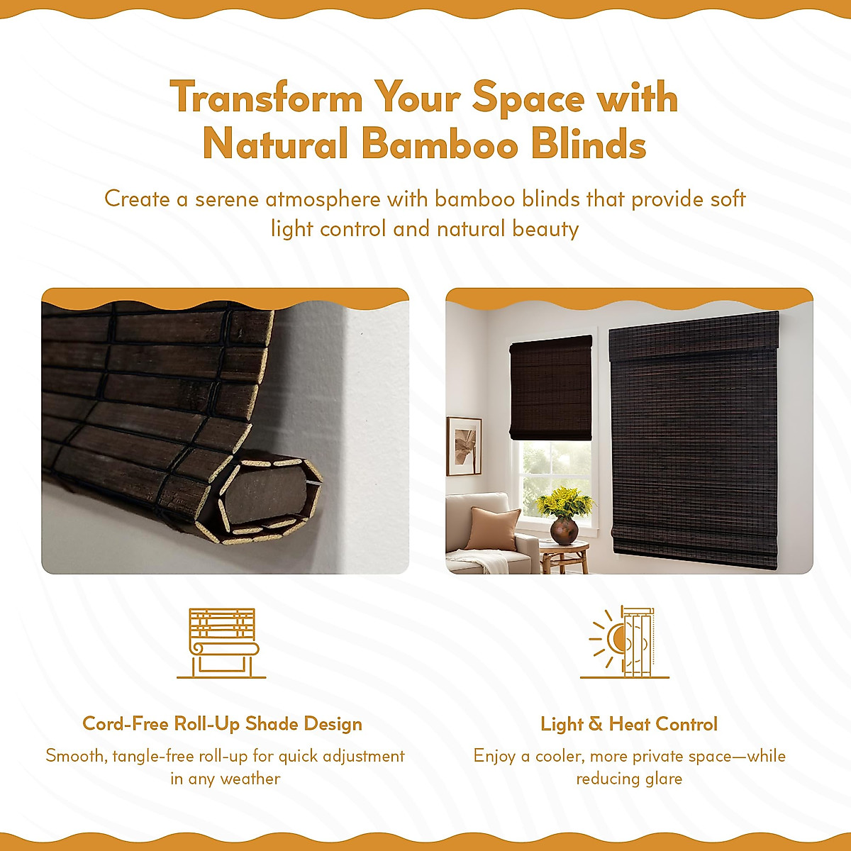 RADIANCE 2208824E Cordless Bamboo Roman Shade Espresso 23" W X 64" L