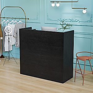 LEADZM H-Shaped Reception Desk with Counter, Front Desk with Lockable Drawers & Adjustable Shelf, Retail Checkout Counter for Beauty Salon Office (Black)