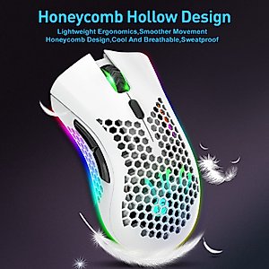 HETOETF Wireless Gaming Mouse Lightweight Honeycomb Design, Rechargeable RGB Backlight Computer Mouse with USB Receiver,Adjustable DPI,2.4GHz Wireless Mouse for PC/Mac/Laptop