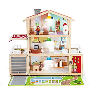 Hape Doll Family Mansion| Award Winning 10 Bedroom Doll House, Wooden Play Mansion with Accessories for Ages 3+ Years