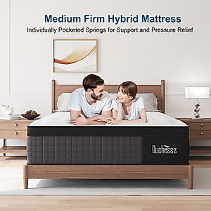 Duchessz Queen Hybrid Mattress,14 Inch Mattress with Gel Memory Foam and Individually Pocket Innerspring Euro Top Mattress Medium Firm for Motion Isolation, Edge Support, 100 Night Trial