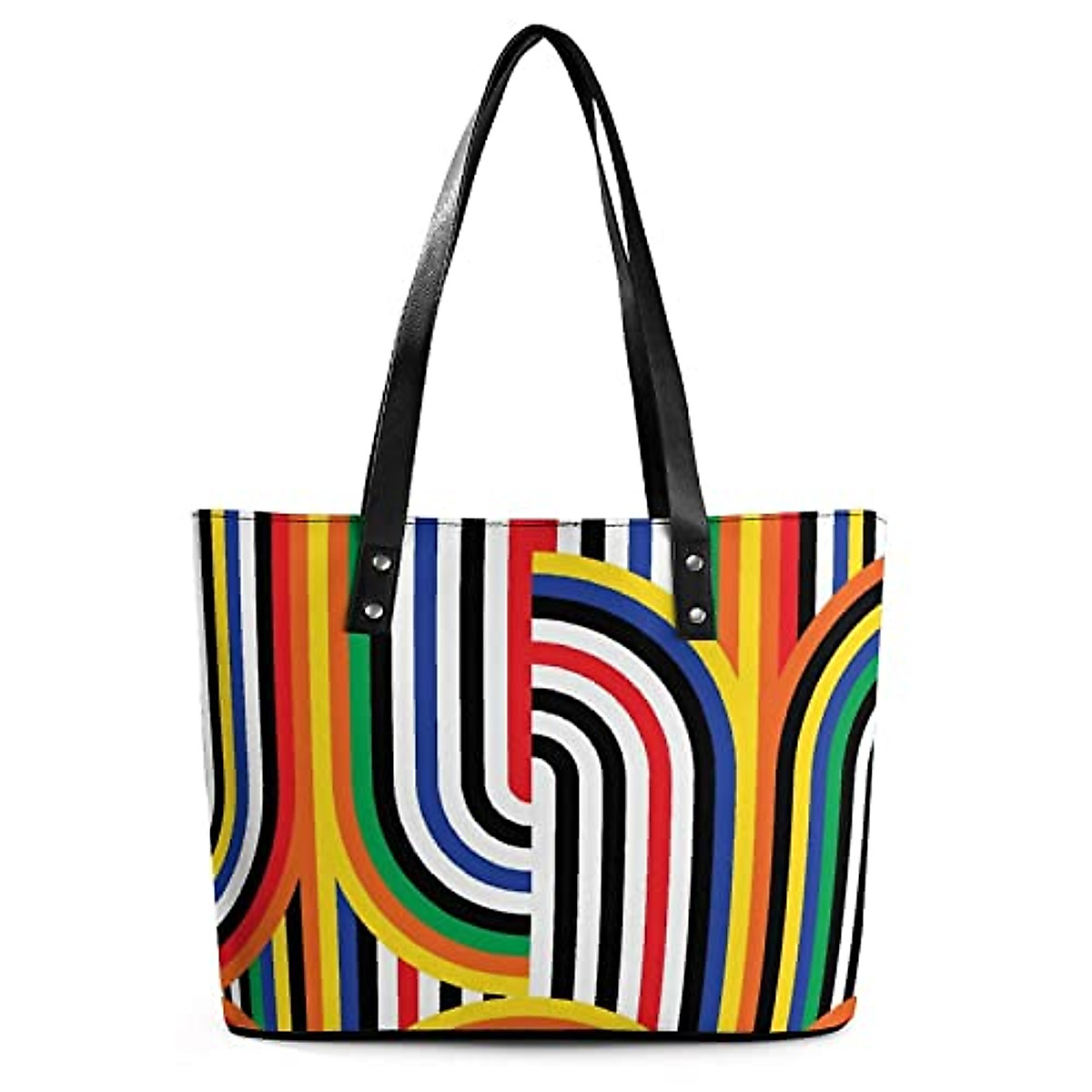 Womens Handbag Rainbow Pattern Leather Tote Bag Top Handle Satchel Bags For Lady