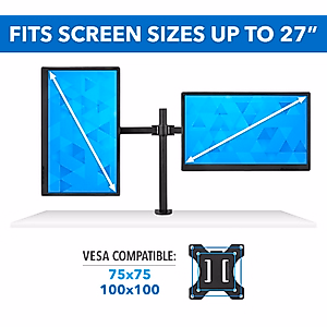 Mount-It! Dual Monitor Mount | Double Monitor Desk Stand | Two Heavy Duty Full Motion Adjustable Arms Fit 2 Computer Screens 17 19 20 21 22 24 27 Inch | VESA 75 100 | C-Clamp and Grommet Base