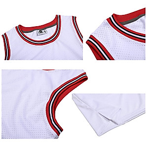 Pack of 3 Men's Basketball Jerseys Mesh 80s 90s 00s 10s Hip-Hop Shirts Classic Retro Tank Tops,Black/Red/White Jersey,Men Size Medium