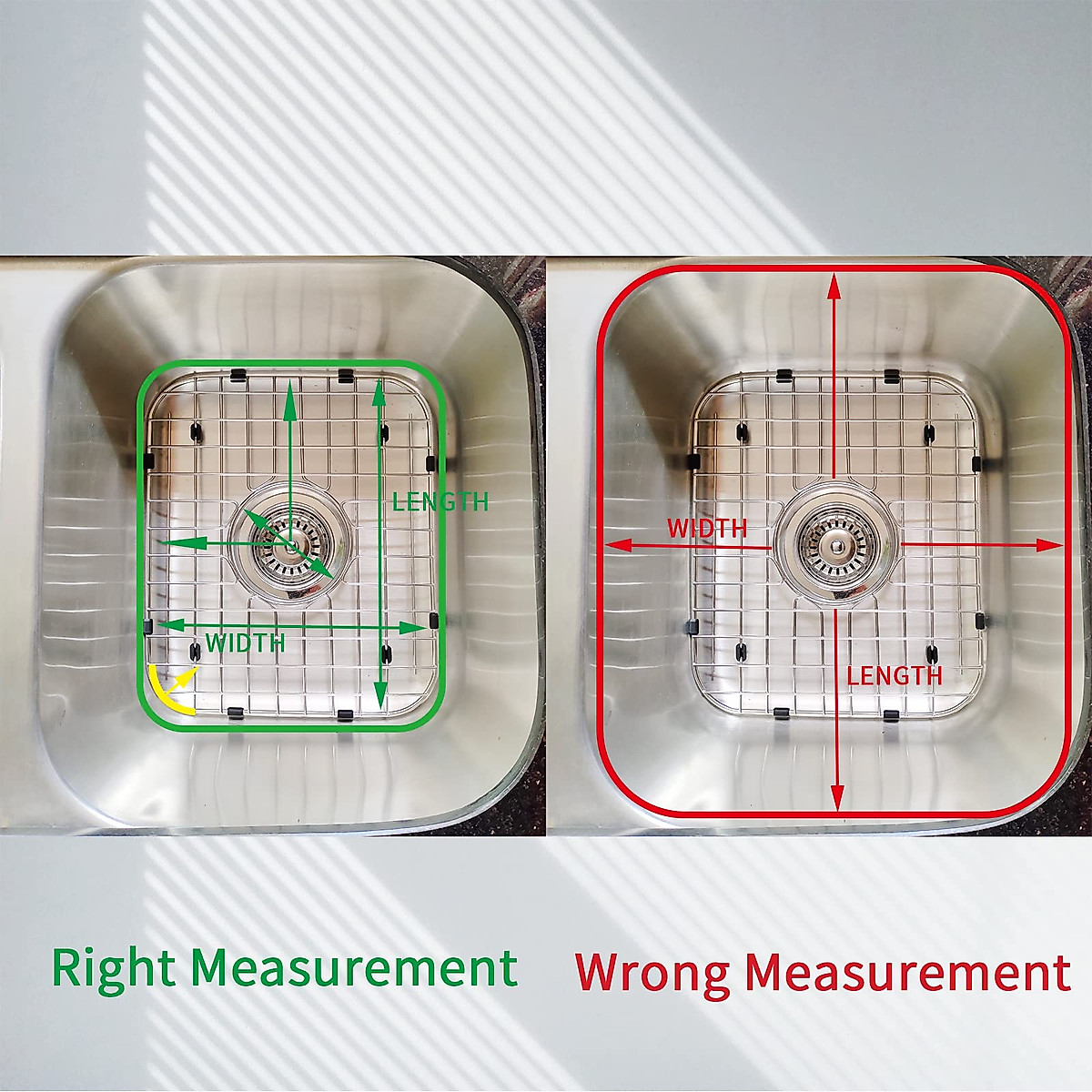 YORZSDI 304 Stainless Steel Sink Protectors for Kitchen Sink, 11-3/4" x 13-7/8" Sink Grid with Center Drain, Sink Rack for Bottom of Sink, Kitchen Sink Grid 2 pcs