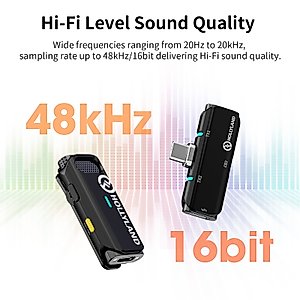 Hollyland Lark C1 Wireless Lavalier Microphone for Android, Plug and Play, Noise Cancelling Lapel Mic with 656ft Transmission, 32H Working Time, Compatible with Android Mobiles-Black