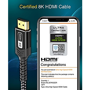 BlueRigger Certified 10K 8K HDMI Cable - 6FT (8K 60Hz Ultra HD, 48Gbps High Speed, eARC, HDR10, 4:4:4, HDCP 2.3) - Compatible with Game Consoles, HDTV, Apple TV, Monitor, Blu-Ray