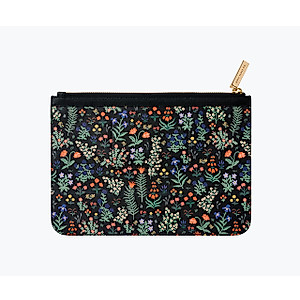 RIFLE PAPER CO. Clutch | 2 Slots for Credit Cards or ID, Gold Zipper and Hardware, Printed in Full Color with Foil Stamped Logo, Wipe Clean (9.75" L × 7" W), Menagerie Garden