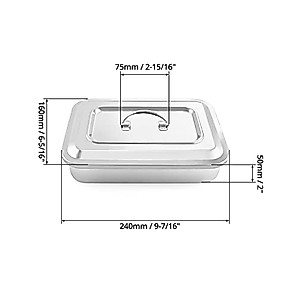 QWORK Medical Stainless Steel Instrument Tray Organizer Holder with Lid and Handle Grip for Surgical Medical Dental Instruments, 9.5" x 6.3" x 2", 2 Pack