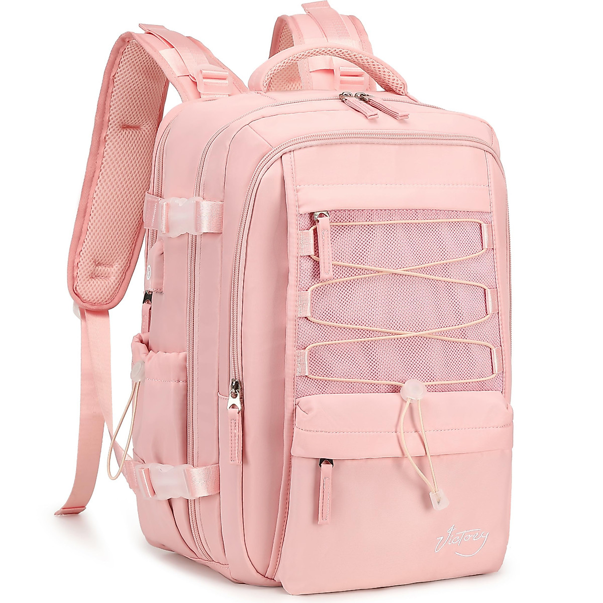 Travel Backpack for Women Men 15.6 Inch Laptop Backpacks with USB Port Carry on Bag Airline Approved Large College School Bookbags Waterproof Work Business Sport Rucksack Casual Daypack (Pink)