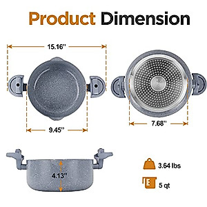 ROSSETTO Multipurpose Pasta Pot with Strainer Lid, 5 Quart Aluminum Stock Pot Spaghetti Pot, Ceramic Coating, PFOA free, Tempered Glass Lid and Twist-Lock Handle Dishwasher Safe, Blue