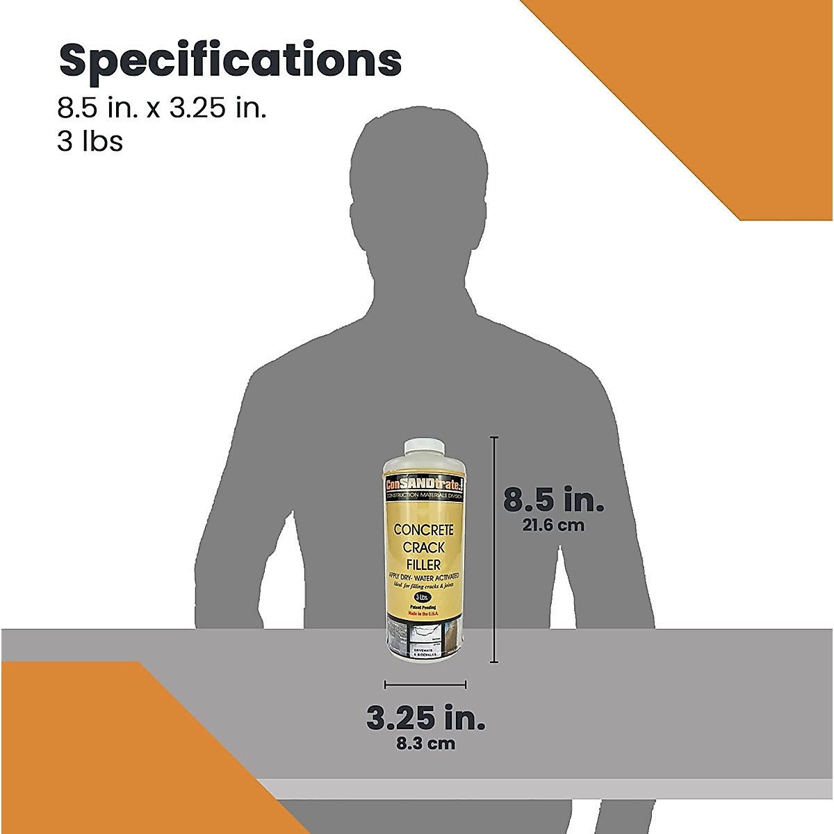 ConSandtrate Concrete Crack Filler - Tan - 3 lb. (Single Bottle) for Filling in Concrete Cracks on driveways, walkways and patios