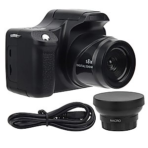 3.0 in LCD Screen 18X Zoom HD SLR Camera Long Focal Length Portable Digital Camera, Compact Point and Shoot Camera Portable Camera for Teens Students (Black) (Standard Edition + Wide Angle Lens)