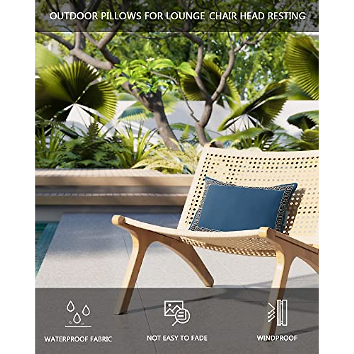 Recliner Head Pillow Ledge Loungers Chair Pillows with Insert Chinese Style Pattern Blue Background Lumbar Pillow with Adjustable Strap Outside Patio Decorative Garden Cushion for Bench Couch, 2 PCS