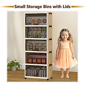 Storage Bins with Lids, 5 Tiers Clear Plastic Storage Bins, Universal wheel Storage Bins, Stackable Storage Containers,Closet Storage Bins, Foldable Box for Dorm Bedroom Organizing