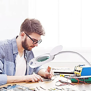 UMPOOL 2 in 1 Magnifying Floor Lamp 5X & Bright LED Floor Lamp Hand Free with Adjustable Gooseneck - Magnifier Daylight Work Light for Reading, Repair, Crafts, Sewing etc.(White)