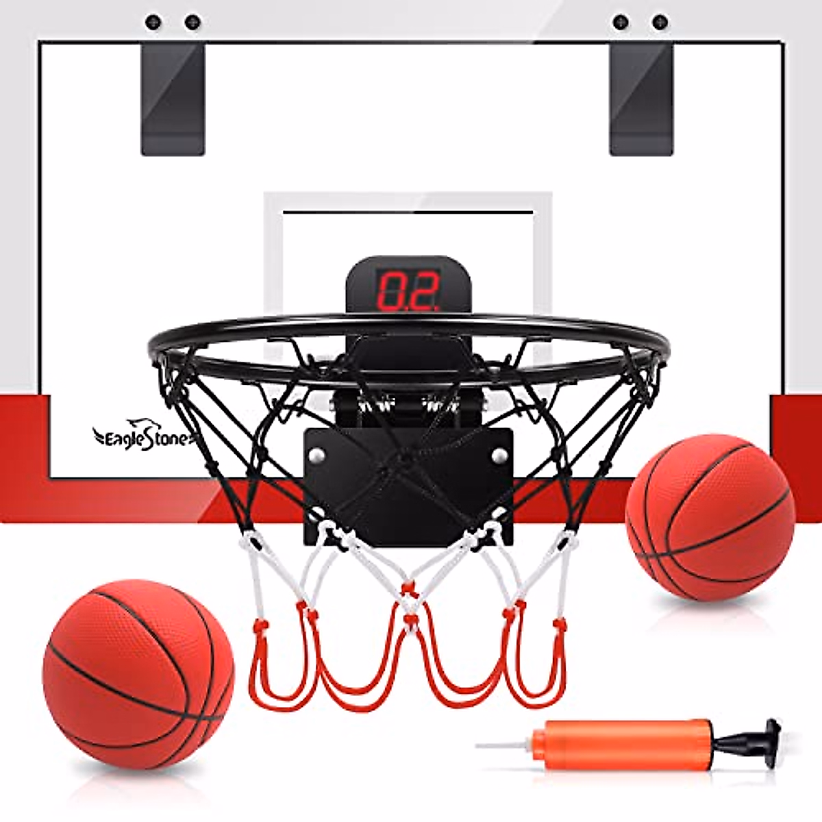 EagleStone Basketball Hoop Indoor for Kids, Over The Door Mini Basketball Hoop with Electronic Scoreboard, Room Basketball Hoop with 2 Balls and Sound, Basketball Toys for Toddler Boys Girls