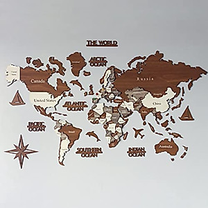 iwa concept 3D Multilayered Wooden World Map | Wood World Map Home Art | Wall Travel Decor | Housewarming Gift | (M - 39”x24 | 100x60 cm, Mixed)