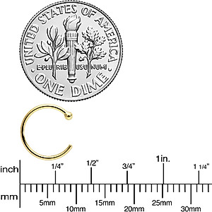 Body Candy Unisex Adult Solid 18k Yellow Gold Nose Stud Hoop 20 Gauge 5/16" Body Piercing