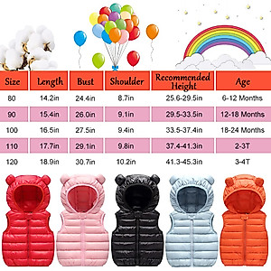 AIWUHE Baby Boys Girls Hooded Puffer Vest Winter Lightweight Sleeveless Bear ears Zipper Up Jacket Pink 90
