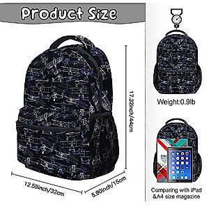 Cbntnaf Airplane Daypack for Women Men, Black Aircraft Print Bookbag for Boys Girls, Large Capacity Lightweight Backpack for School Work Camping Hiking