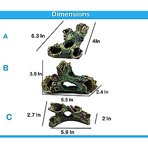 HERCOCCI Decaying Trunk Aquarium Betta Fish Ornament, Fish Tank Wood Decoration Resin Aquarium Log Cave Driftwood for Hideout Holes (3 Pack)