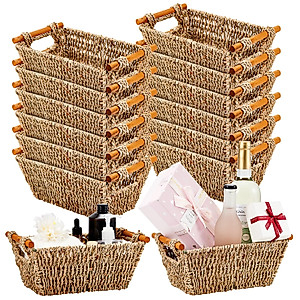 Marsui 12 Pcs Small Wicker Baskets for Gifts Empty Hand Woven Seagrass Rattan Towel Baskets for Bathroom Bin Organizer Shelf Pantry Baskets for Gifts Storage Towel Kitchen Toilet Living Room (Brown)