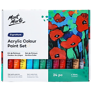 Mont Marte Acrylic Paint Set 24 Colours 36ml, Perfect for Canvas, Wood, Fabric, Leather, Cardboard, Paper, MDF and Crafts