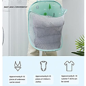Mesh Hanging Popup Laundry Hamper, Foldable Pop-up Mesh Hamper Dirty Clothes Basket With Carry Handles Easy to Open and Fold Flat for Storage, Odors & Moisture Proof (Green)