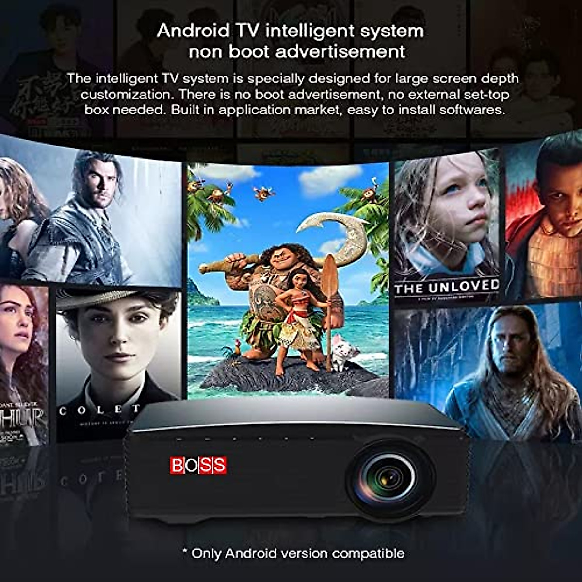 Boss S28A | 3840 x 2160p UHD Projector for Home/Office | Multimedia Projector with 7200 lumens | Projector for Home Cinema Electronic Focus Compatible with TV Stick, Set-Top Box, HDMI, USB, Laptop