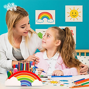 GAMENOTE Wooden Pen Holder & Pencil Holders - Rainbow Supply Caddy Phone Holder Desk Organizer for Office Supplies Makeup Brush Classroom Organization for Women & Kids