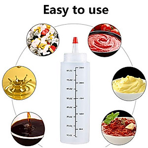 Squeeze Bottle, Shekure 12Pcs 8 Oz Premium Food Grade Plastic Bottles with Squeeze Top Caps for Icing Cookie Decorating Sauces Condiments Arts Crafts BPA Free