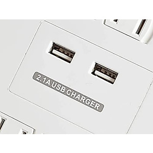 Monoprice Power & Surge - 12 Outlet Surge Protector Power Strip With 2 Built In 2.1A USB Charger Ports - 6 Feet - White | Cord UL Rated, 3,420 Joules With Grounded And Protected Light Indicator