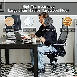 Office Chair Mat for Hardwood Floor, 63"x51" Clear Office Home Floor Protector Mat, Anti-Slip Desk Chair Mat, Rolling Chair Mat for Office, Home, Gaming Easy Glide