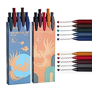 10 Assorted Color Retractable Gel Ink Pens, 0.5mm Fine Point Quick Dry , Unique Vintage Color Pen For Journaling, Drawing, Doodling, and Notetaking (Vintage)
