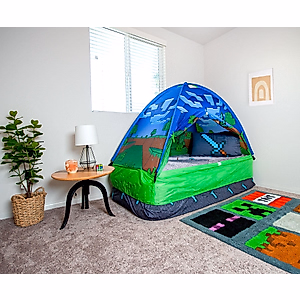 Minecraft Indoor Bed Tent Fort | Pop-Up Canopy Tents & Shelters, Fort Playhouse for Kids, Indoor Activities, Reading Nook Playroom