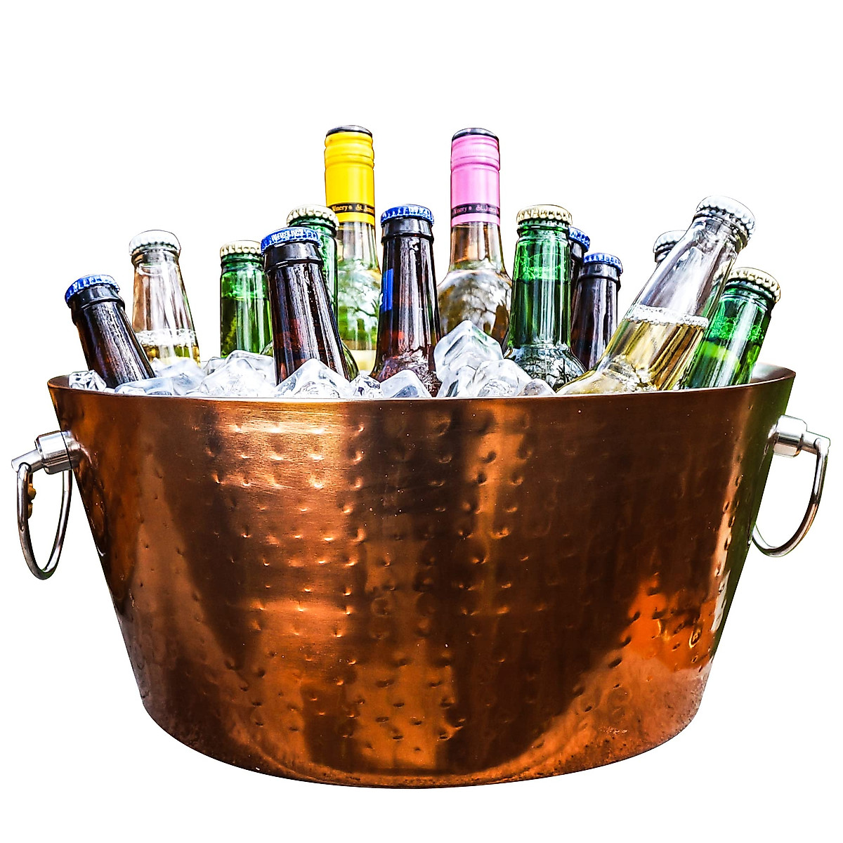 BREKX Insulated Rose Gold Double Walled Ice Bucket for Parties, Anchored Wine Bucket/Large Ice Bucket with Handles, Drink Cooler for Parties, 12 Quarts (3 Gallon)