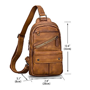 Genuine Leather Sling Bag for Men Vintage Handmade Crossbody Daypack Retro Hiking Backpack Chest Bag Casual Shoulder Bag Sling Purse (Brown)