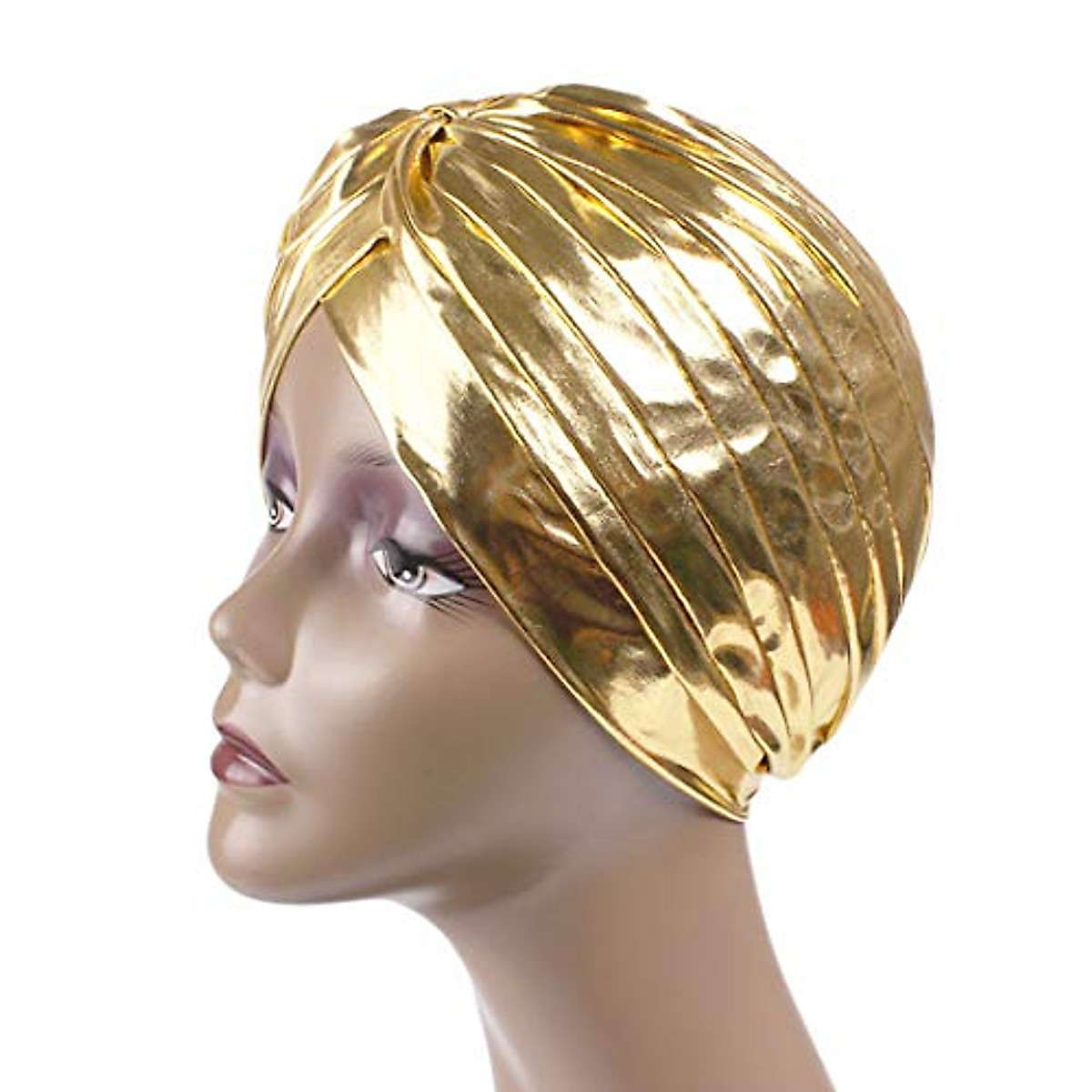 Surkat Unisex Metallic Arab India Pleated Turban Headwrap Swami Hat Costume Hat Chemo Cap(Gold)