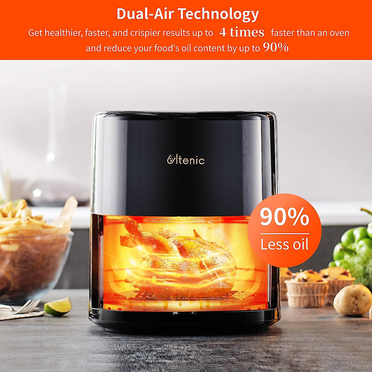 Ultenic K10 5.3QT Air Fryer Oven Combo, One-Touch Screen with 11 Presets, Complete APP Control Including Customizable Smart Cooking Programs and Over 100 Recipes, Nonstick and Dishwasher-Safe Basket