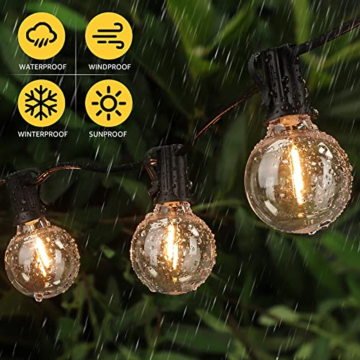 Mlambert Solar String Light Outdoor 30ft, ShatterProof Lights with 4 Modes, 15+1Bulbs, Waterproof LED Global Lights for Garden, Backyard, Porch, Black