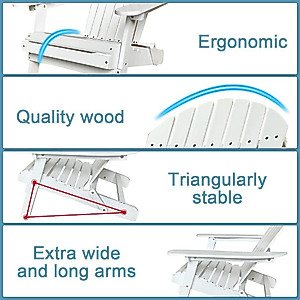 MKDLUFEI Adirondack Chair Folding Weather Resistant Lawn Chair w/Arms, Heavy Duty Weather Resistant Outdoor Patio Chairs Reclining, Widely Used in Outdoor, Fire Pit, Deck, Outside, Garden,