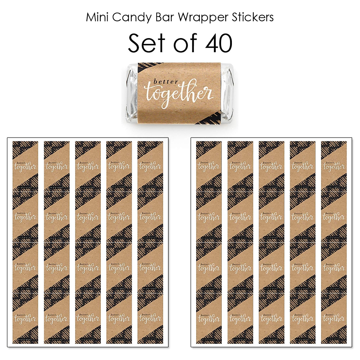 Big Dot of Happiness Better Together - Mini Candy Bar Wrapper Stickers - Wedding or Bridal Shower Small Favors - 40 Count