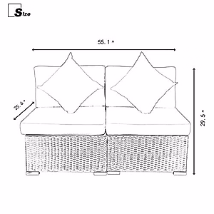 Excited Work PE Wicker Outdoor Loveseat 2 Pcs Patio Couch with Washable Cushion and 2 Pillow,Sectional Furniture Conversation Set（Orange）