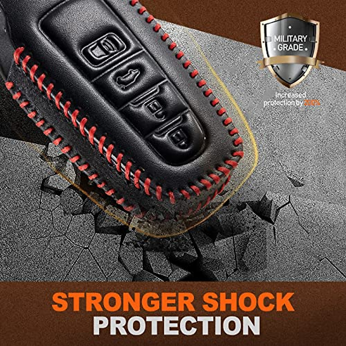 Slohif for Toyota Leather Key Fob Cover Accessories for 2018-2022 Camry RAV4 Highlander Avalon C-HR Prius Corolla GT86 4 Buttons, Leather Case+D-Ring+Hook(Black)