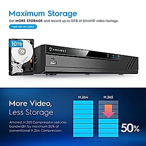 Amcrest NV4108-A2 4K 8CH NVR (1080p/3MP/4MP/5MP/8MP) POE Network Video Recorder - Supports up to 8 x 8MP/4K IP Cameras, 8-Channel, Supports up to 10TB Hard Drive (No Built-in WiFi)