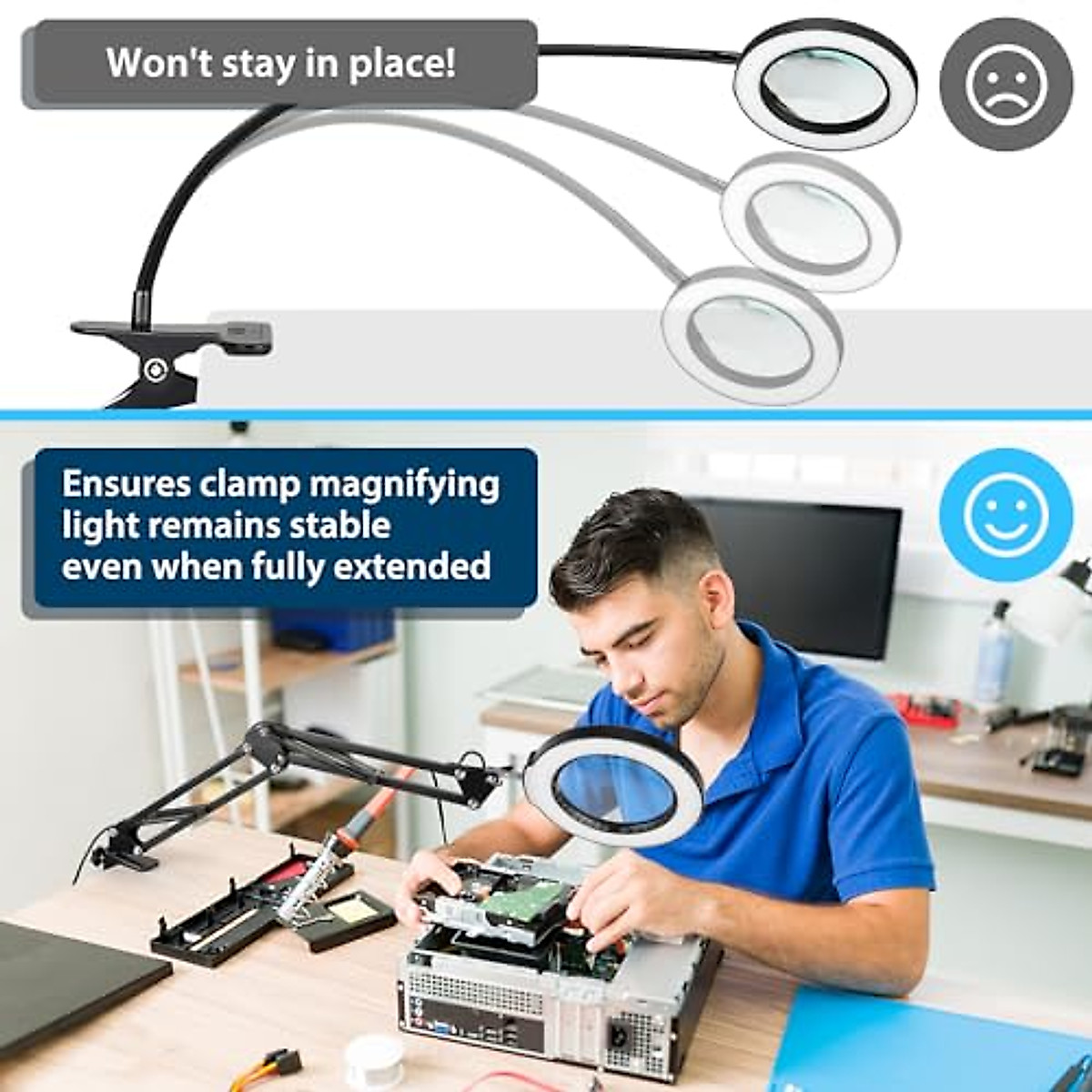 MagnieOpti 10X Magnifying Glass with Light and Stand, 5 Color Modes Stepless Dimmable 4.3" Real Glass Lighted Magnifier Hands Free 2-in-1 LED Magnifying Desk Lamp for Craft, Repair Close Work, Reading