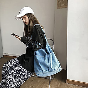 JQWYGB Denim Purses and Handbags for Women - Unique Jean Hobo Tote Bag Aesthetic Casual Canvas Denim Shoulder Crossbody Messenger Bag (Light Blue)